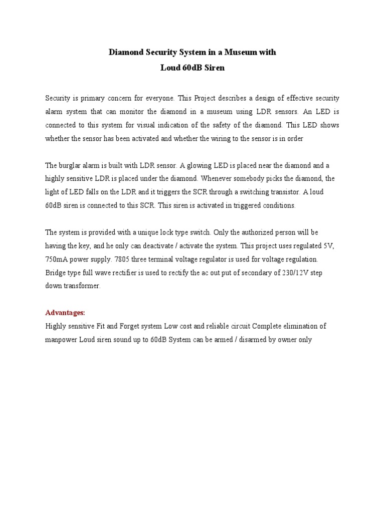 MWC04 Diamond Security System in Museums With Loud 60dB Siren | PDF