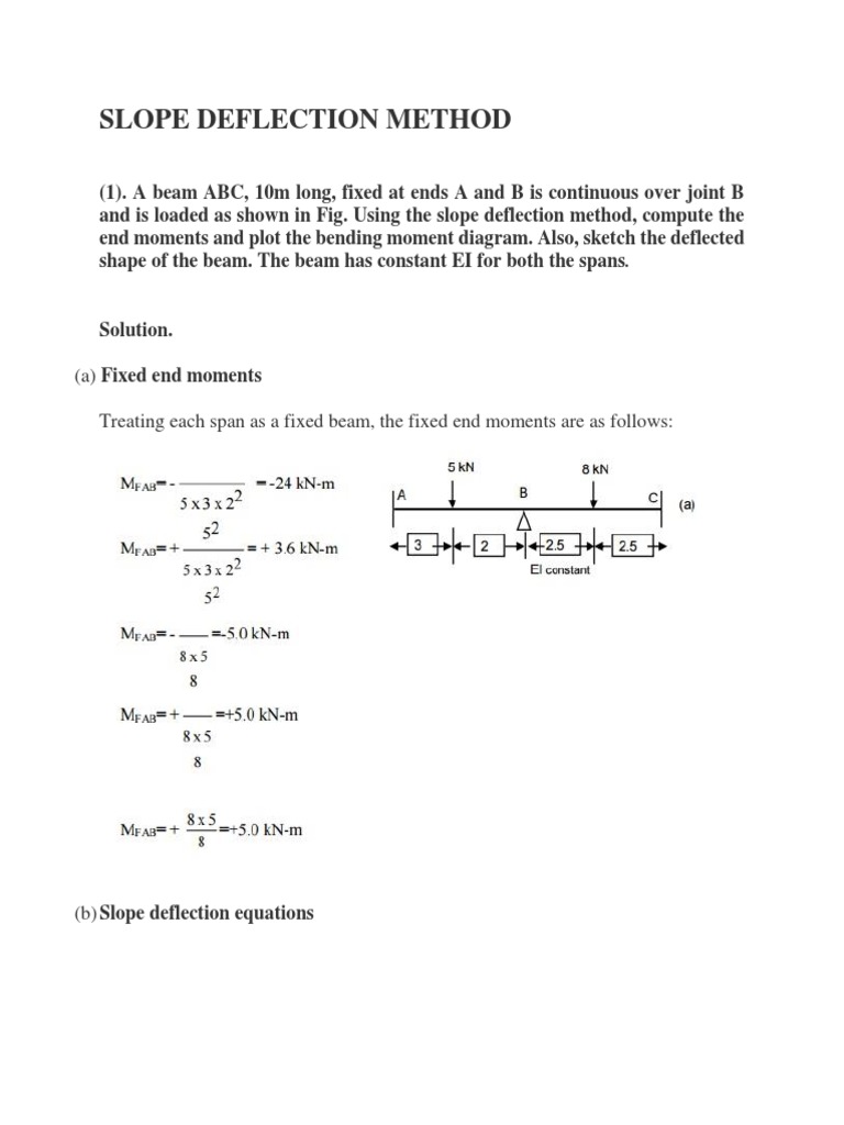 SLOPE DEFLECTION METHOD Examples With Solutions | PDF | Bending | Beam ...