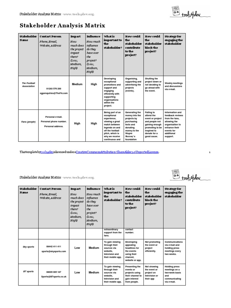 Stakeholder Analysis Matrix Template | Download Free PDF | Marketing ...
