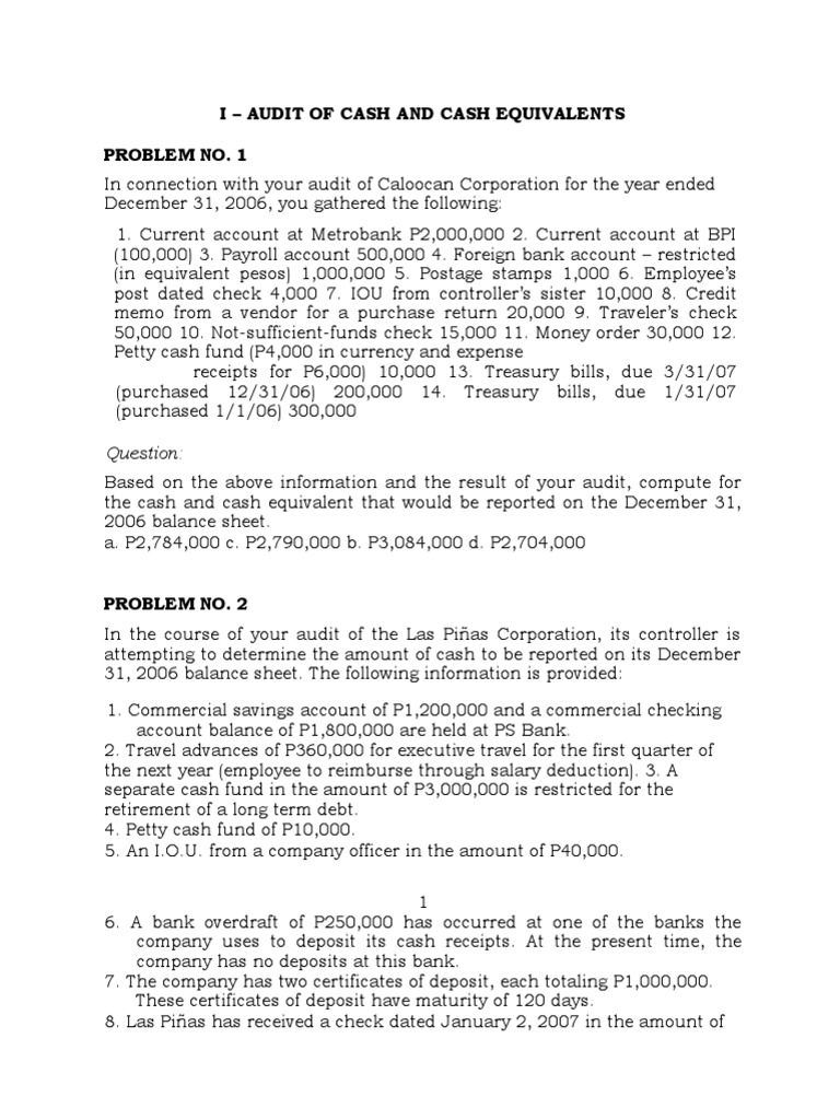 Cash and Cash Equivalents Handouts. | PDF | Cheque | Transaction Account