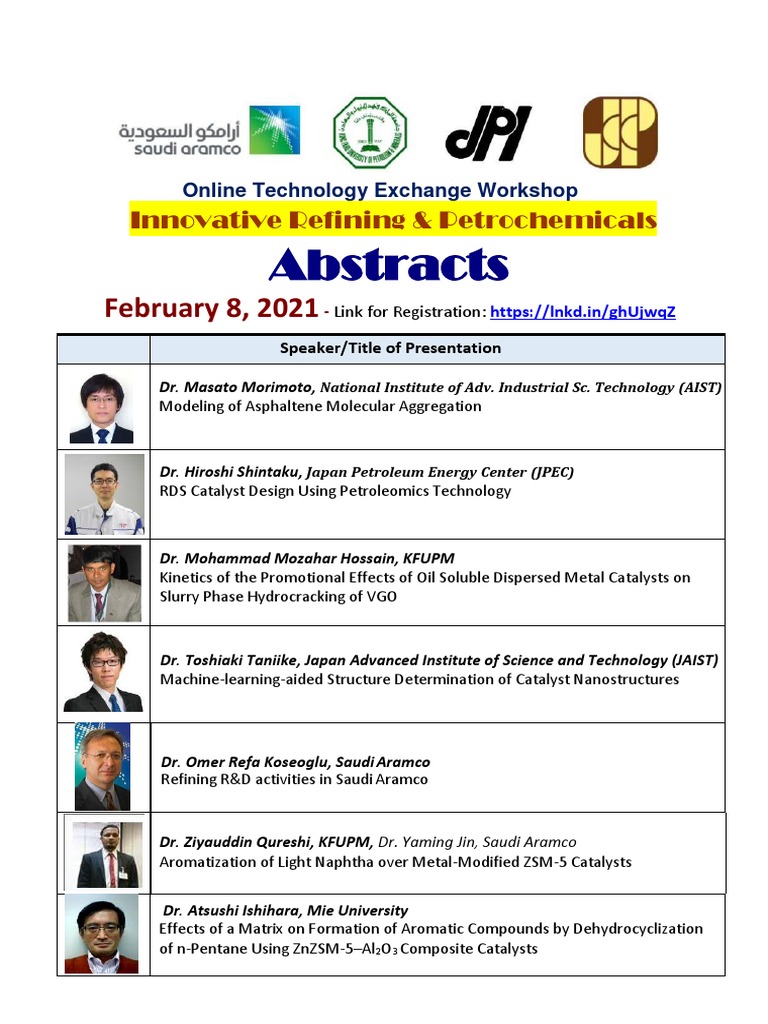 ABSTRACTS 2021 Workshop | PDF | Catalysis | Oil Refinery