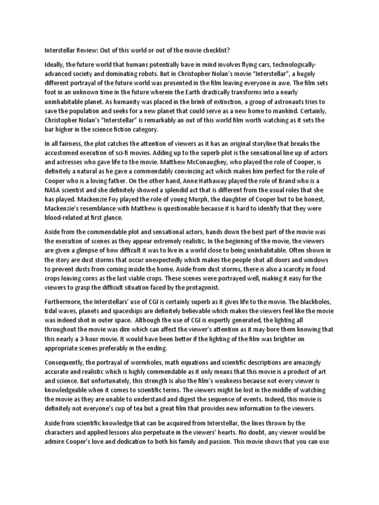 Interstellar Review | PDF | Science | Space Programme