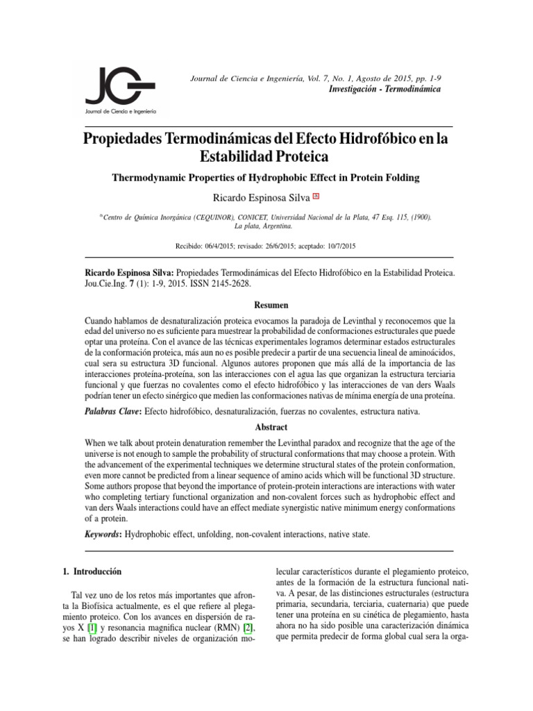 Efecto Hidrofobico | PDF | Propiedades del agua | Plegamiento de proteínas