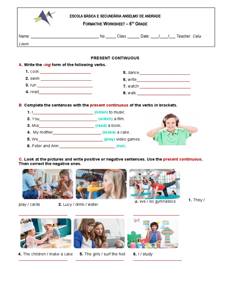 Grade 6 Present Continuous Worksheet | PDF | Language Arts & Discipline