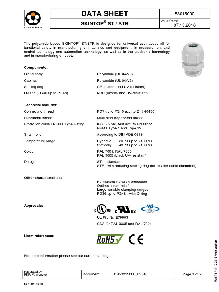 Data Sheet: Skintop ST / STR | PDF | Manufactured Goods