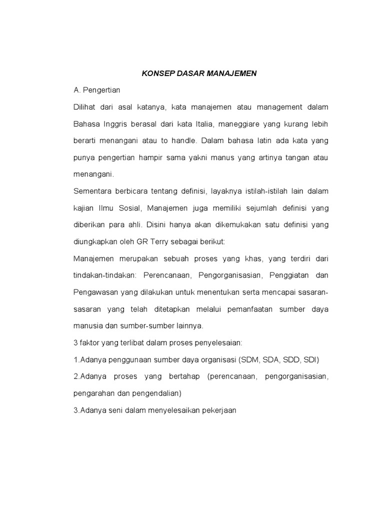 Konsep Dasar dan Teori Manajemen | PDF