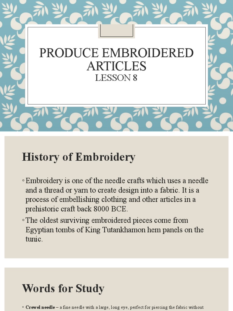 Essentials of Embroidery Techniques | PDF | Embroidery | Yarn