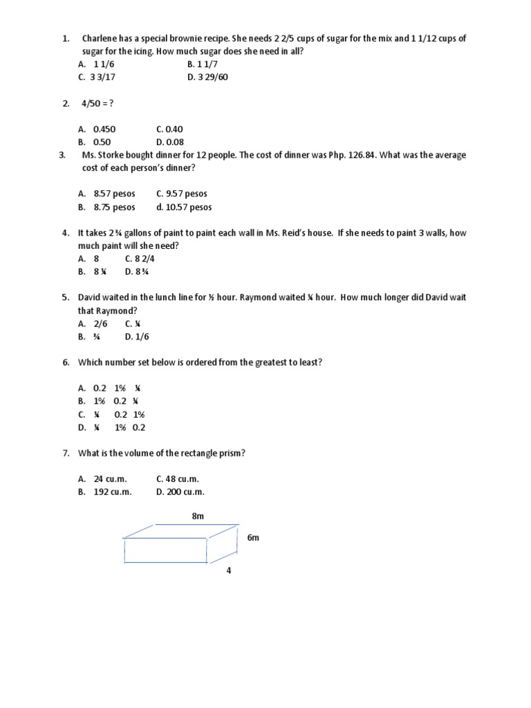 Math Exam | PDF | Ratio | Metrology