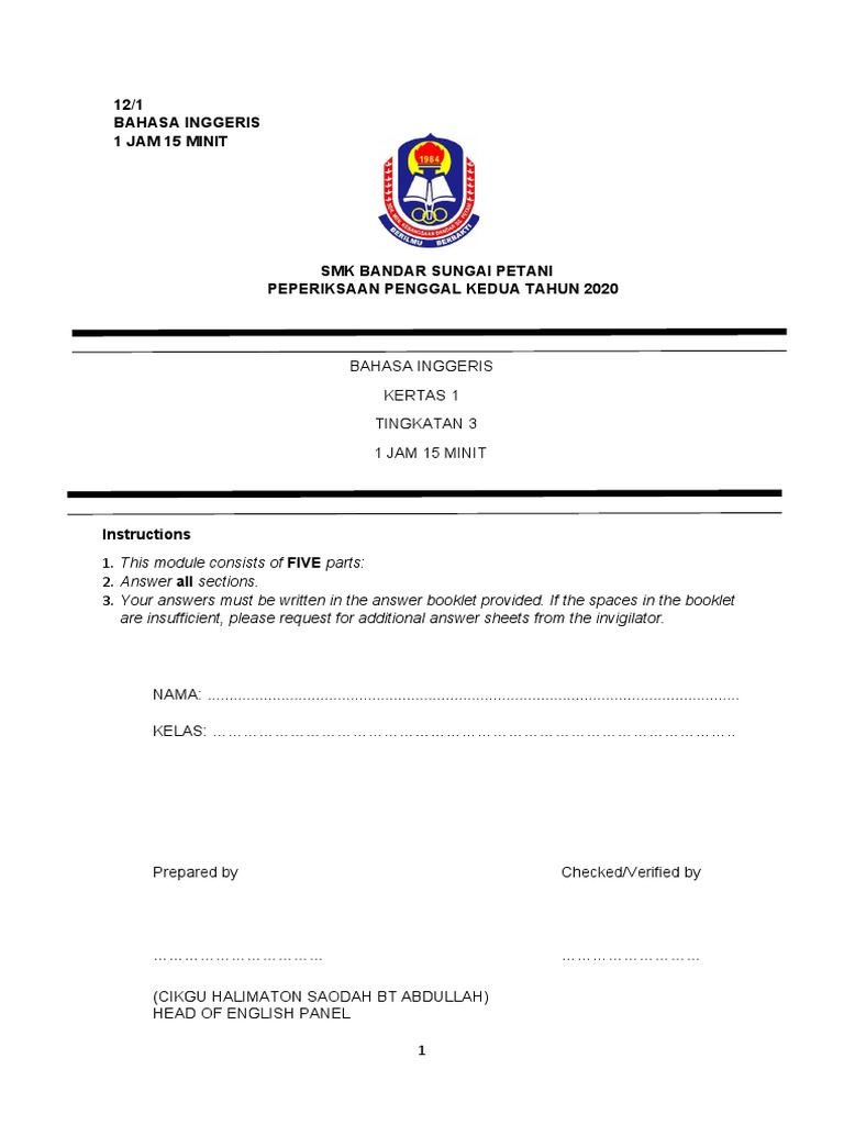 Kertas Soalan Mid Term F3 | PDF