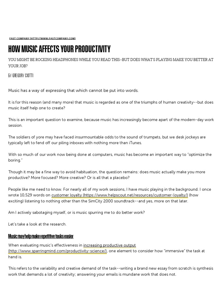 How Music Affects Your Productivity: by Gregory Ciotti | PDF | Mood ...