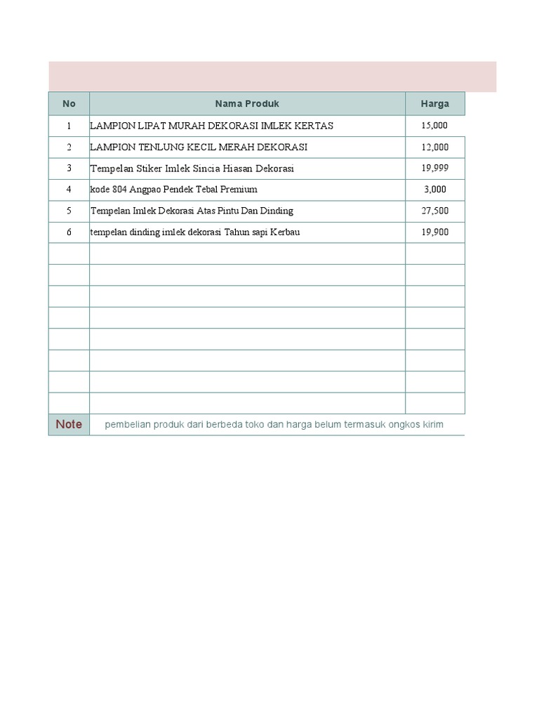 Daftar Dekorasi Imlek | PDF