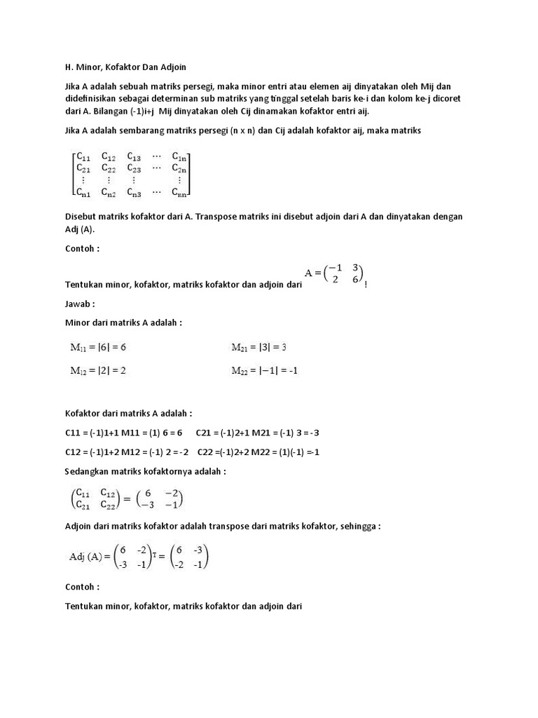 Minor, Kofaktor, dan Adjoin Matriks | PDF | Metode & Bahan Ajar