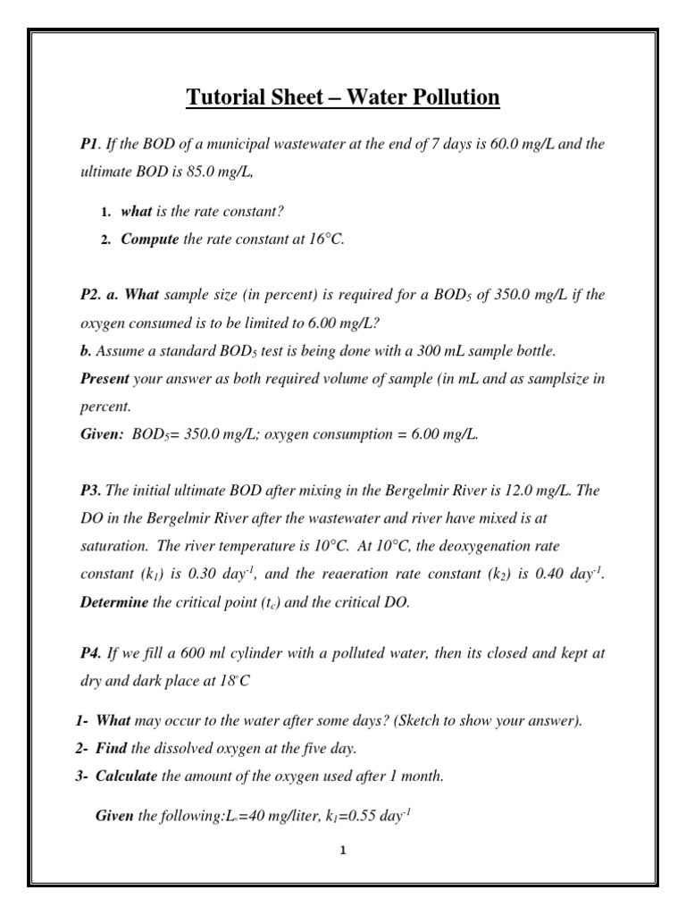 Tutorial Sheet - Water Pollution | PDF | Water Management | Environment