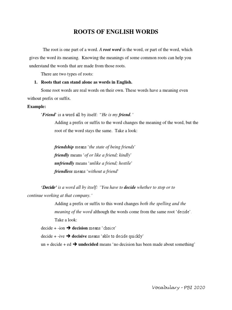 Roots That Can Stand Alone As Words in English | PDF | Word | English ...