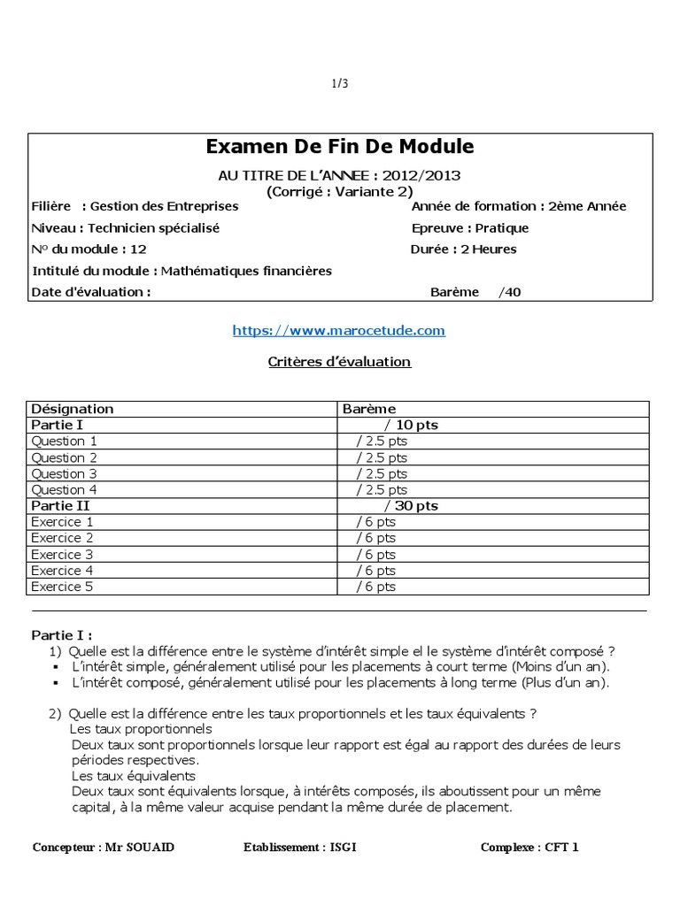 EFM REG MF 2 Corrigé | PDF | Enseignement des mathématiques | Business