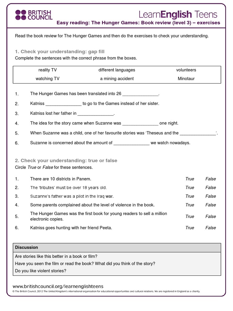 The Hunger Games Book Review Exercises | PDF | General Fiction