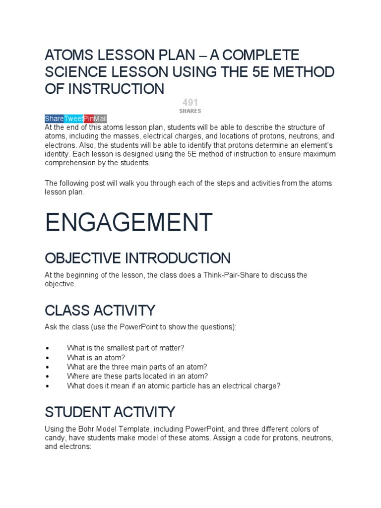 Atoms Lesson Plan | PDF | Atoms | Proton