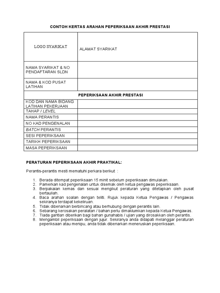 20 Contoh Kertas Arahan Peperiksaaan Akhir Prestasi | PDF