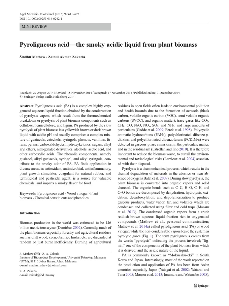 Pyroligneous Acid-The Smoky Acidic Liquid From Plant Biomass | PDF ...