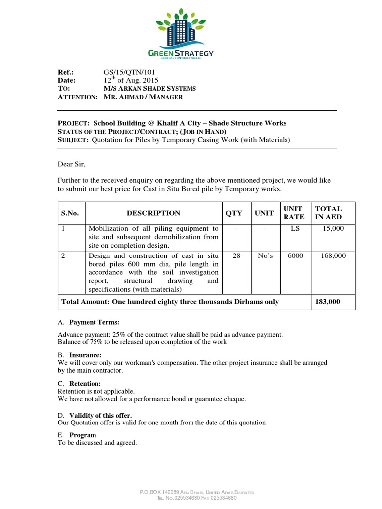 Quotation for School Piling Works | PDF | Deep Foundation | Loader ...