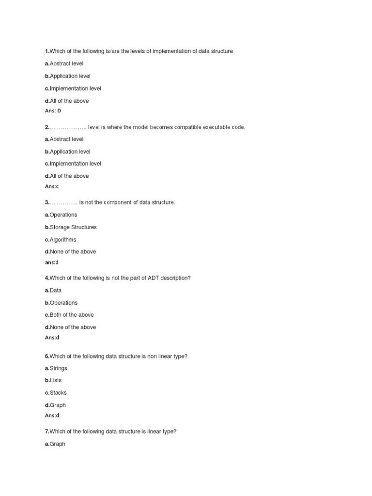Data Structures Mcq Pdf Array Data Structure C Programming Language