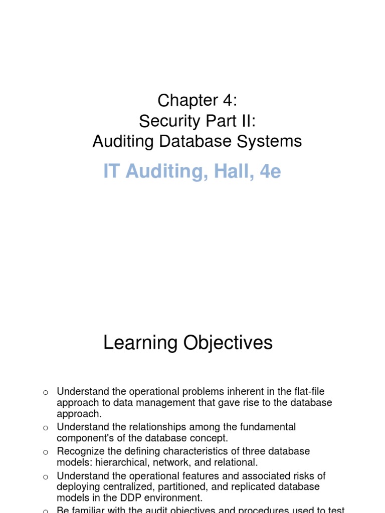 IT Auditing, Hall, 4e: Security Part II: Auditing Database Systems | PDF | Relational Database ...