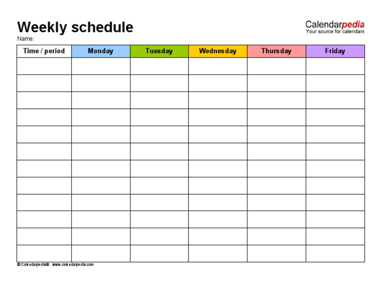 Weekly Schedule: Time / Period Monday Tuesday Wednesday Thursday Friday ...