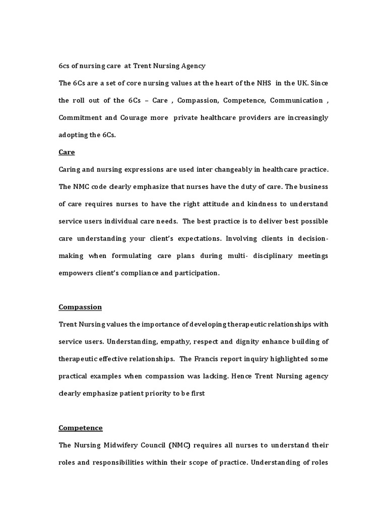 6cs of Nursing Care | PDF | Nursing | Patient