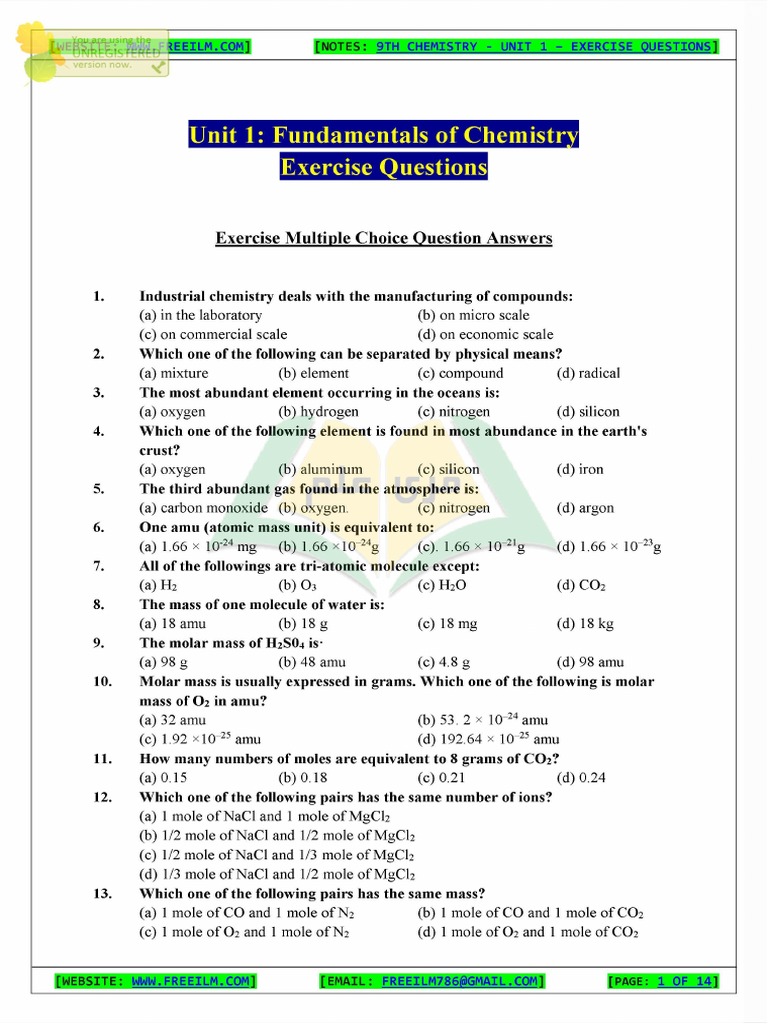 9th Chem Ch 1 Exercise Pdf
