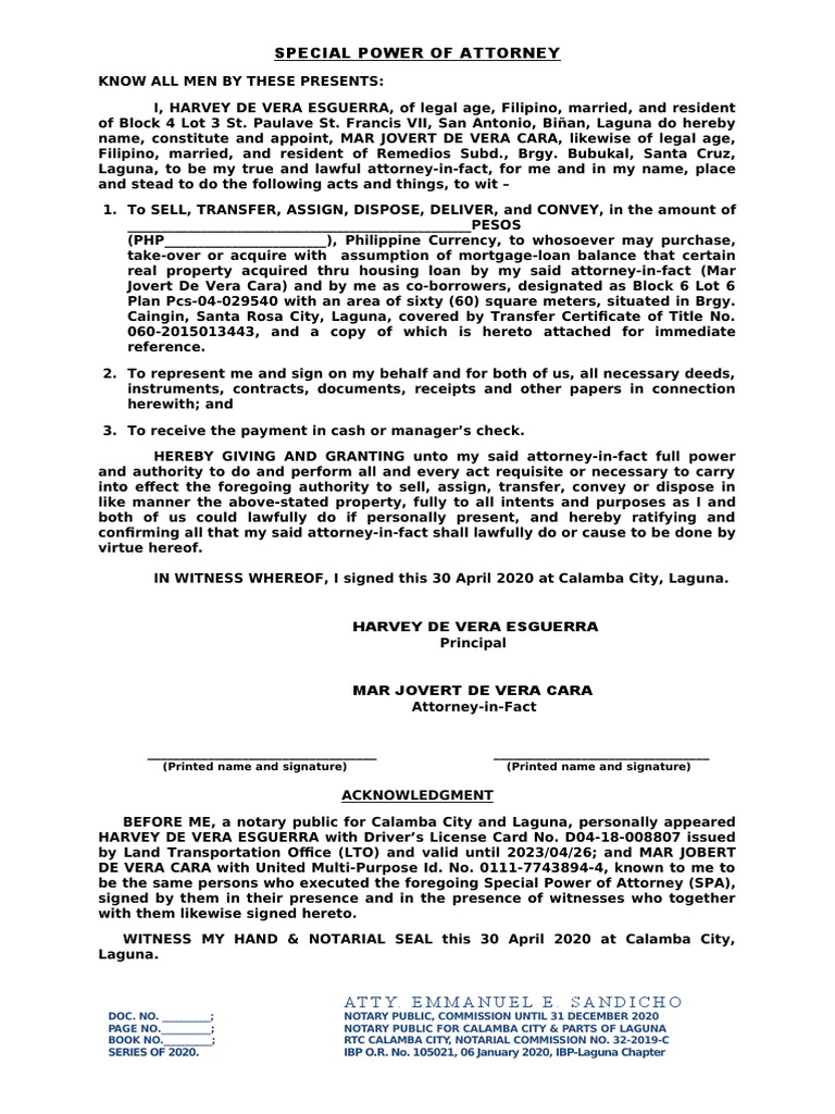 Special Power Sell Real Estate With Assumption of Balance | PDF | Power ...