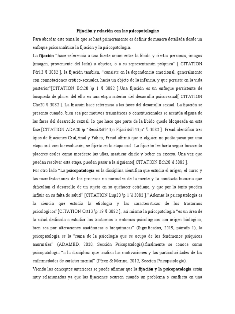 Fijacion y Relación Con Las Psicopatologias | PDF | Psicopatología ...