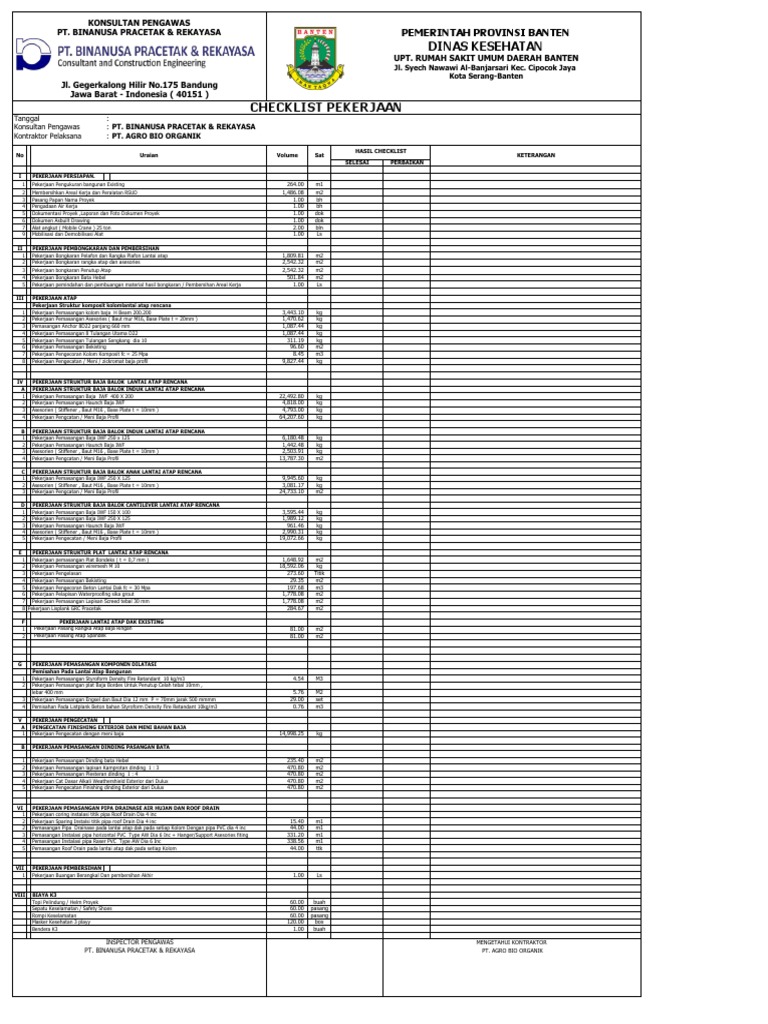 Checklist Pekerjaan | PDF