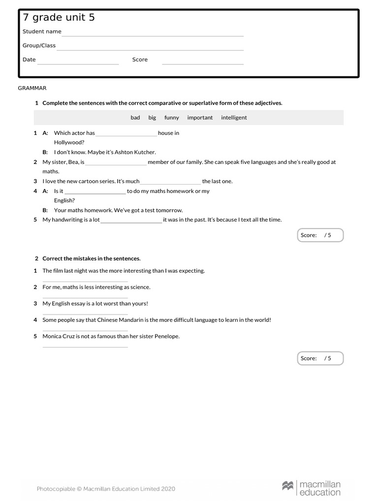 7 Grade Unit 5: Student Name Group/Class Date Score | PDF