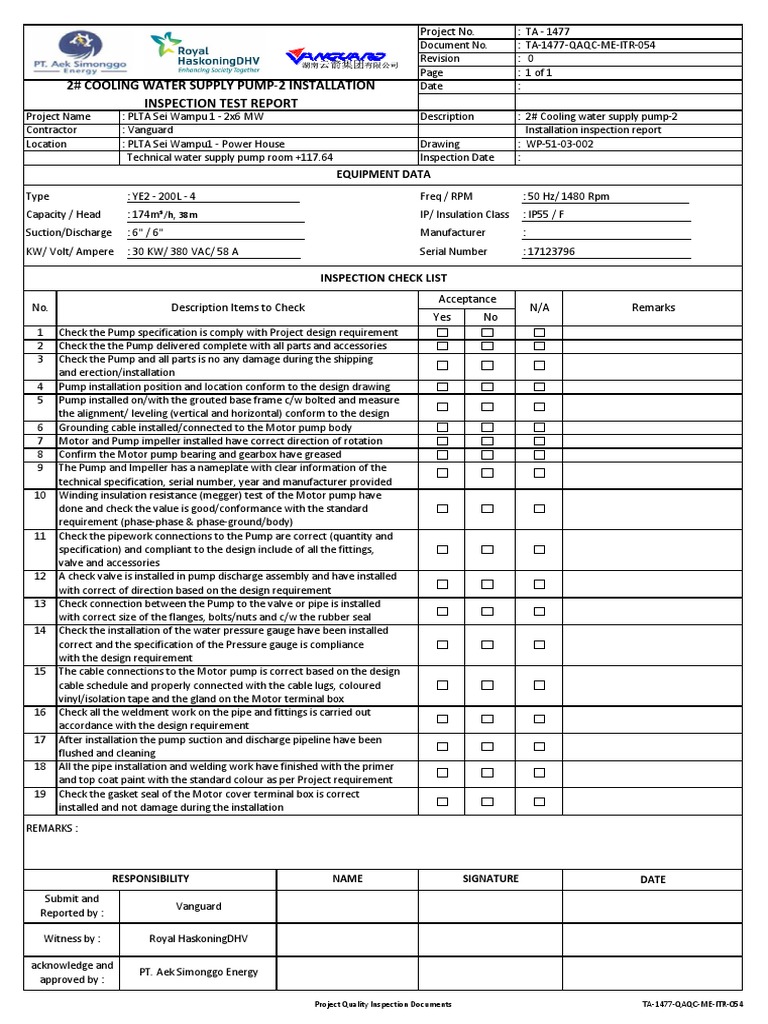 2# Cooling Water Supply Pump-2 Installation Inspection Test Report ...