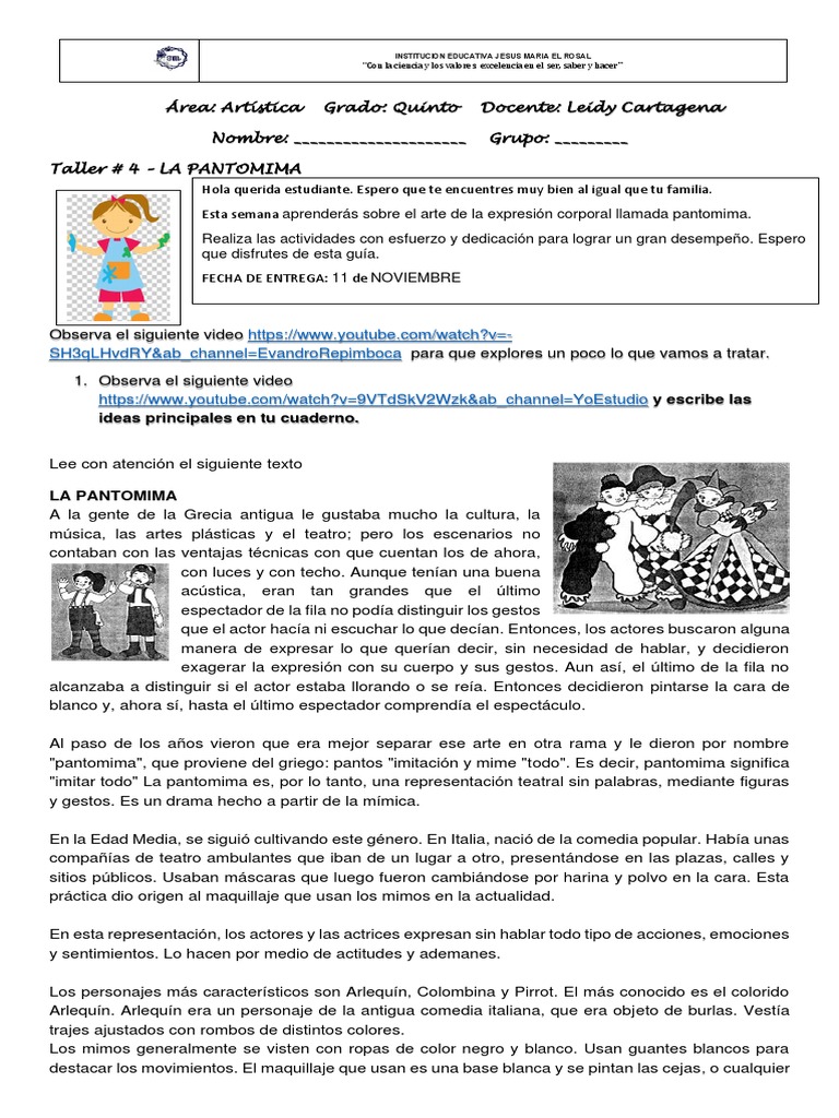 Quinto Taller Artistica 4 La Pantomima PDF | PDF | Teatro | Entretenimiento (general)