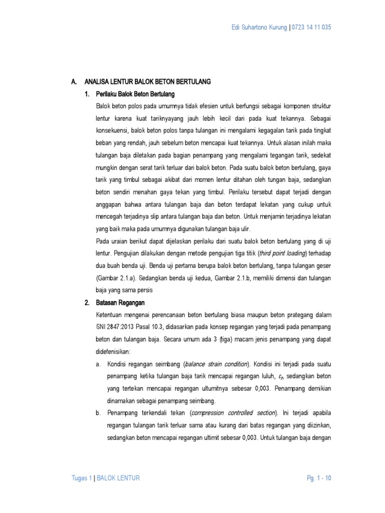 Perancangan Struktur Beton - ANALISA LENTUR BALOK BETON BERTULANG | PDF