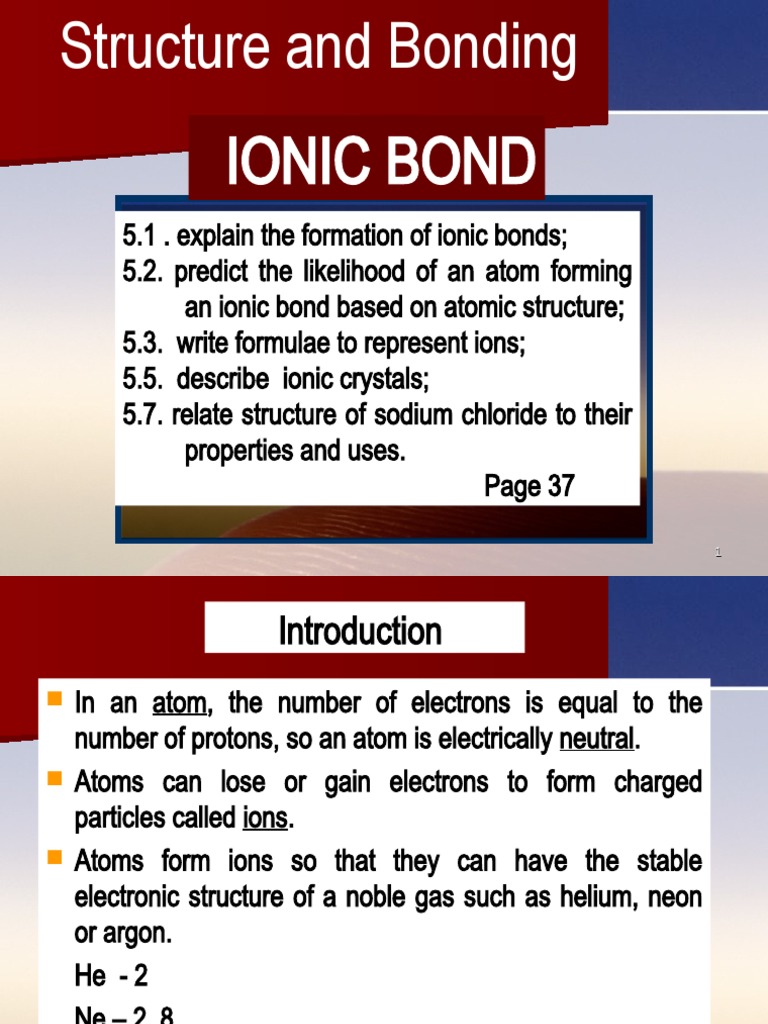 Structure & Bonding - IONIC BONDING | PDF | Ionic Bonding | Ion