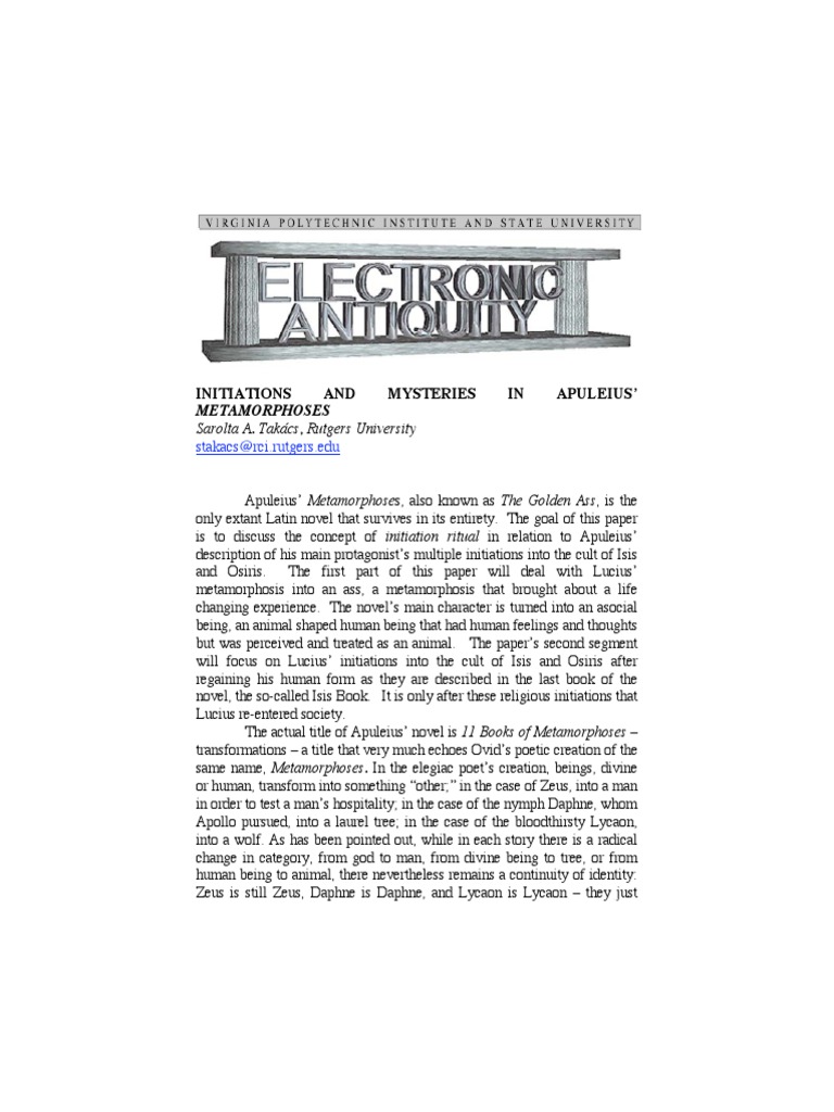 Initiations and Mysteries in Apuleius' Metamorphoses by Sarolta A ...