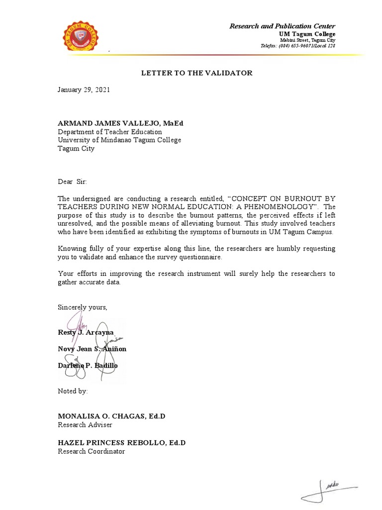 Letter To The Validators | PDF | Psychology | Psychological Concepts