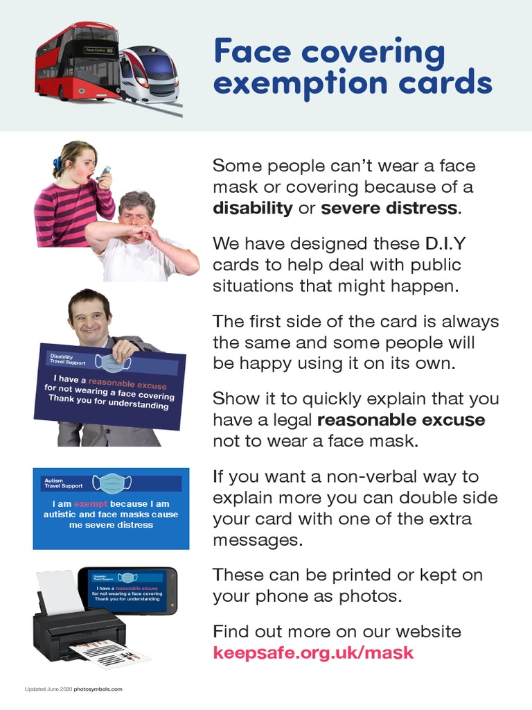 Face Covering Exemption Cards: Disability or Severe Distress | PDF ...