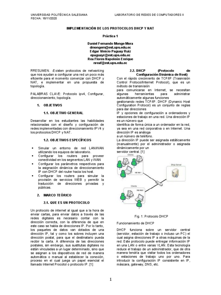 Lab Redes Implementacion de Los Protocolos DHCP y Nat | Descargar gratis PDF | Dirección IP ...