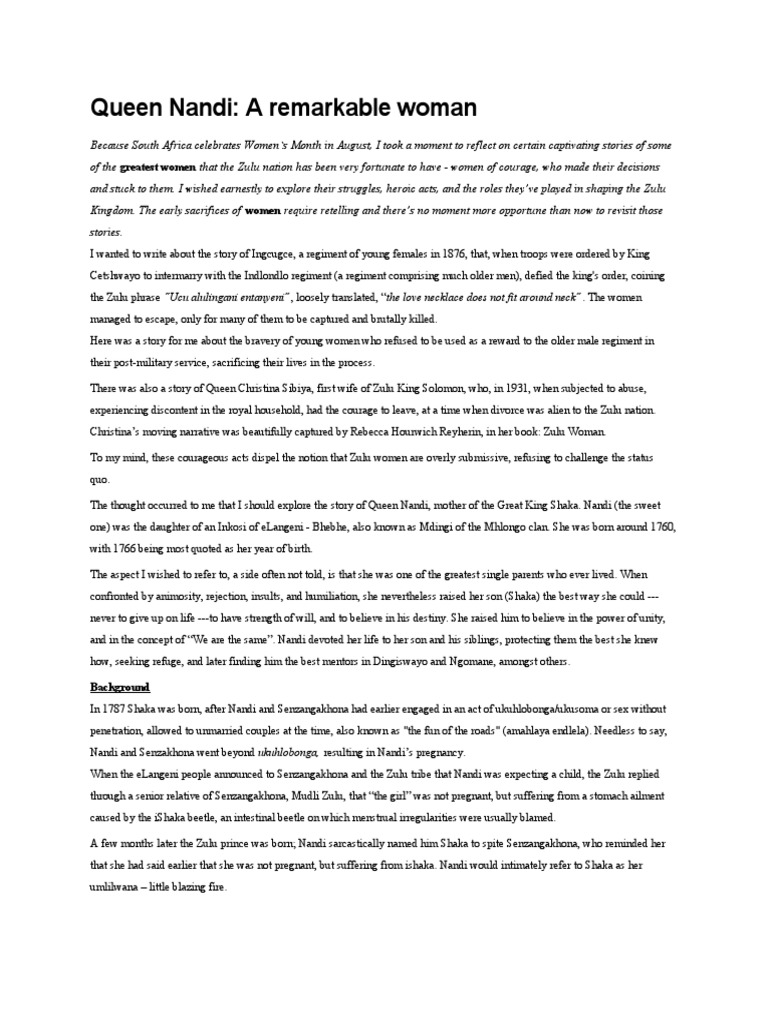 Queen Nandi - A Remarkable Woman | PDF | Zulu Kingdom