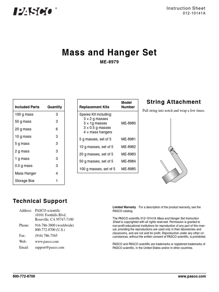Mass and Hanger Set Manual ME 8979 | PDF | Social Information ...