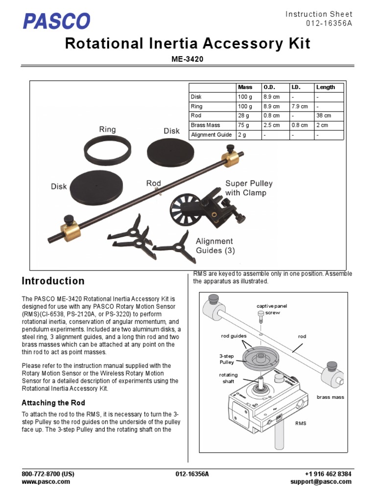 Rotational Inertia Accessory Kit Instruction Sheet ME 3420 | PDF ...