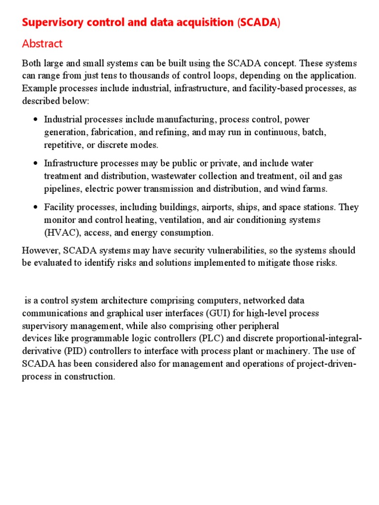 Supervisory Control and Data Acquisition (SCADA) | PDF | Scada | Programmable Logic Controller