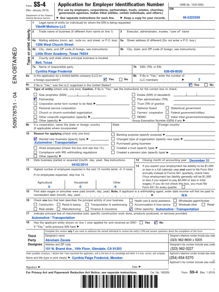 IRS Tax ID Application Form | PDF | Limited Liability Company | Social ...