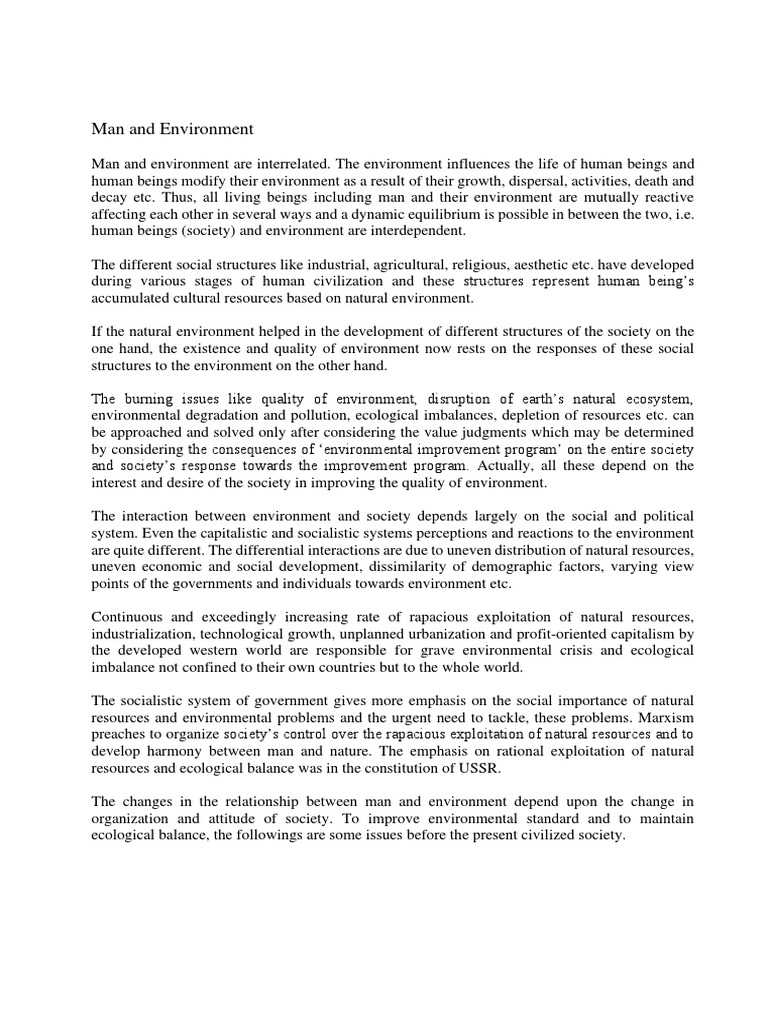 Man's Impact on Environmental Balance | PDF | Resource | Natural ...