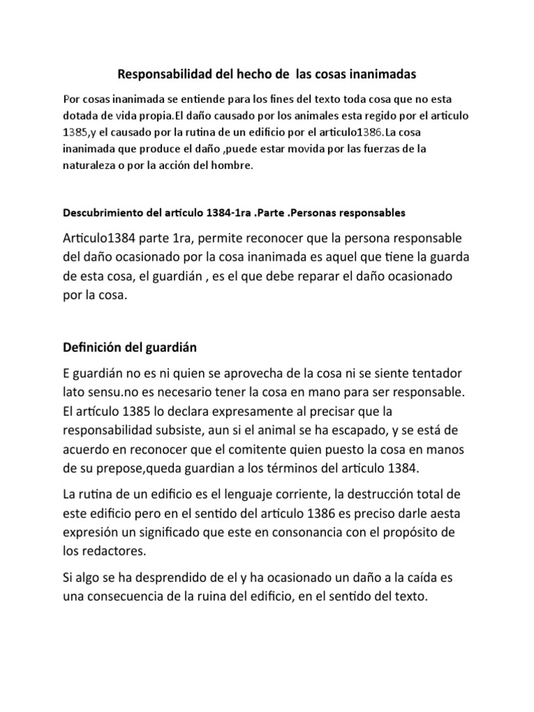 Responsabilidad Del Hecho de Las Cosas Inanimadas | PDF