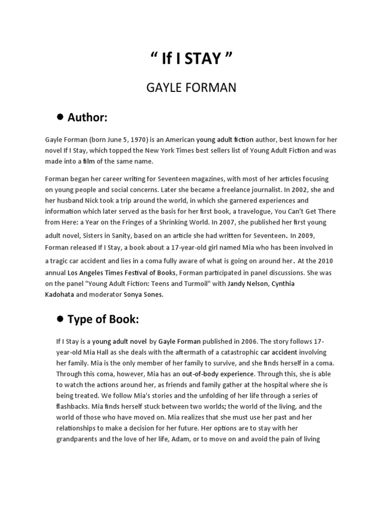 " If I Stay ": Gayle Forman | PDF | Hospital And Clinic