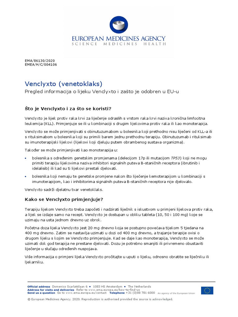 Venclyxto Epar Medicine Overview HR | PDF